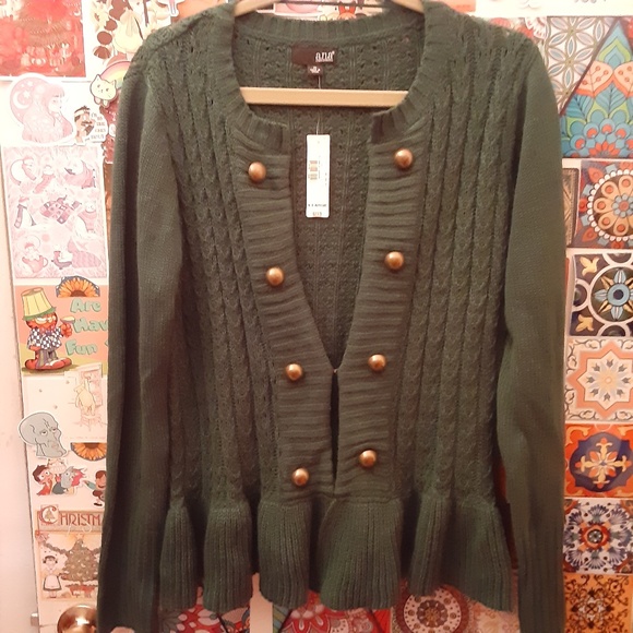 a.n.a | Sweaters | Nwt Ana Ana Juniors Xl Womans L Green Ruffled Cable ...